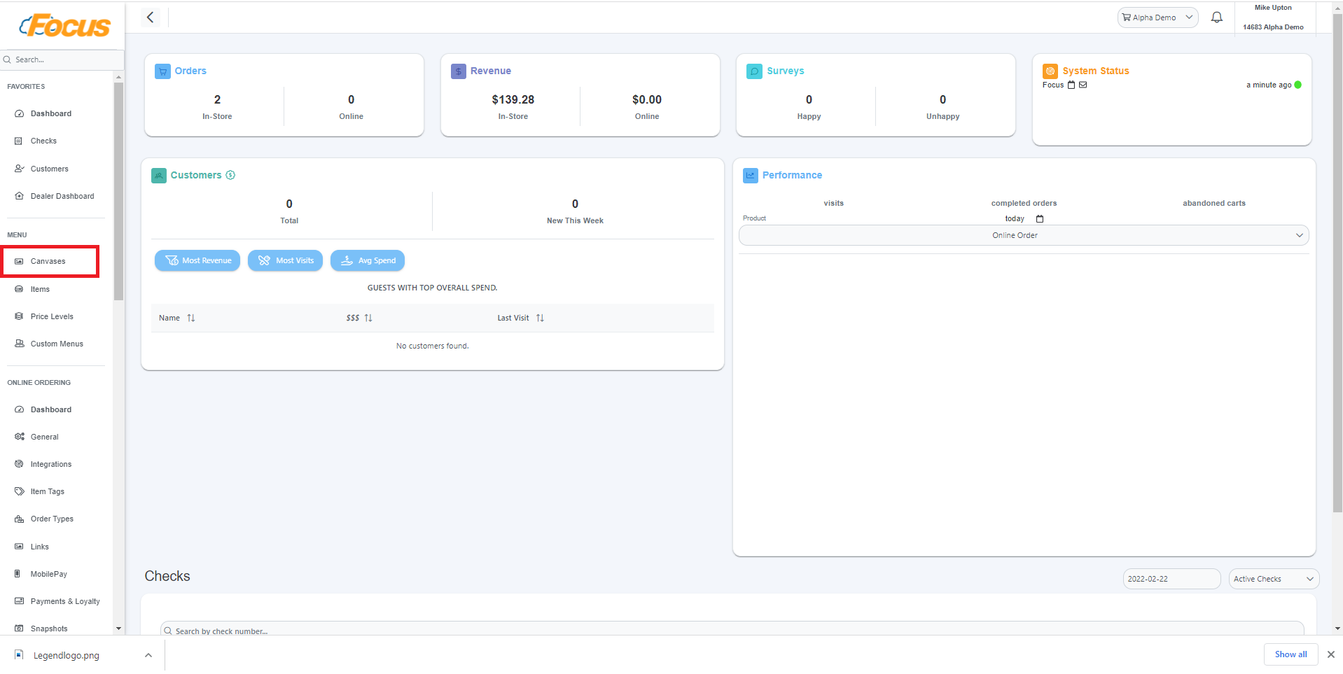 Focus OLO: Menu Item Setup (Focus) – Alpha